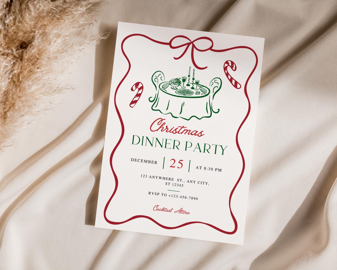 Christmas Dinner Party Invitation Template, Holiday Dinner Invite ...