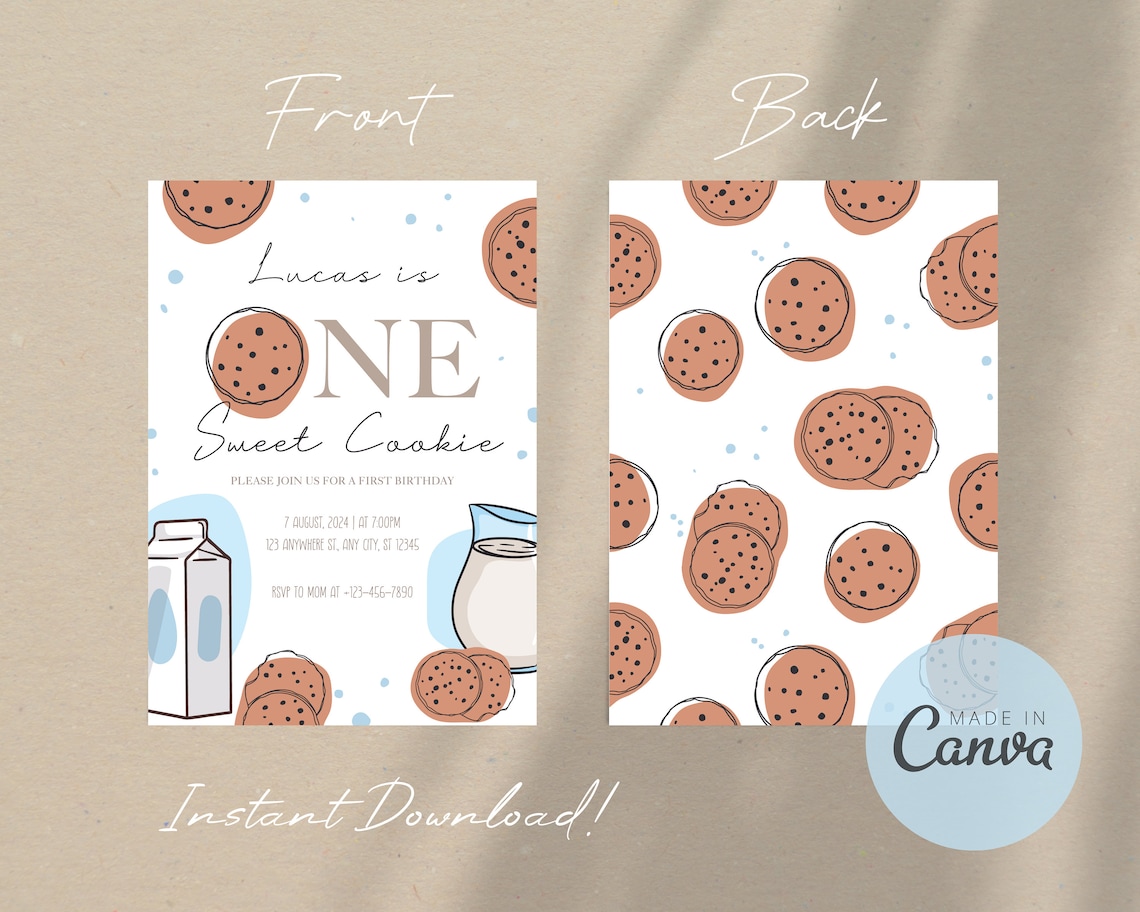 One Sweet Cookie Birthday Invitation, Milk and Cookies First Birthday ...
