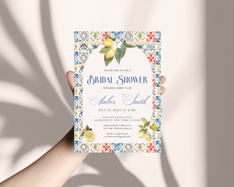 Mediterranean Bridal Shower Invitation, Editable Lemon Italian Citrus ...