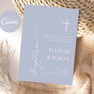 Minimalist Baptism Invitation Template, Elegant Modern Baptism Invite ...