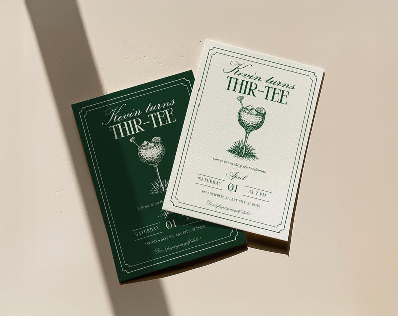 Golf Birthday Invitation Template, Golf Cocktail Party Invite, Thir-tee ...