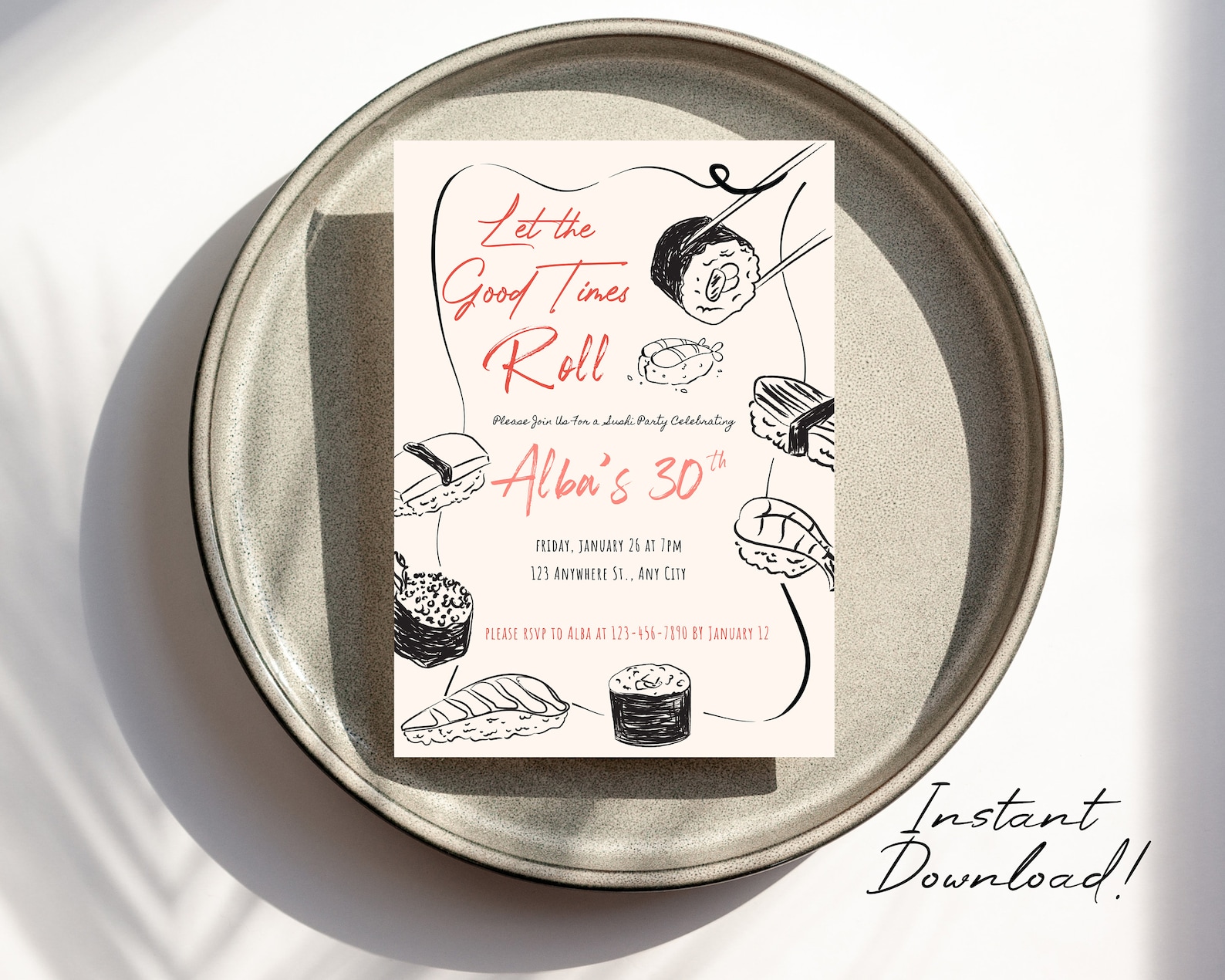 Let the Good Times Roll Sushi Party Invitation, Sushi Themed Birthday ...