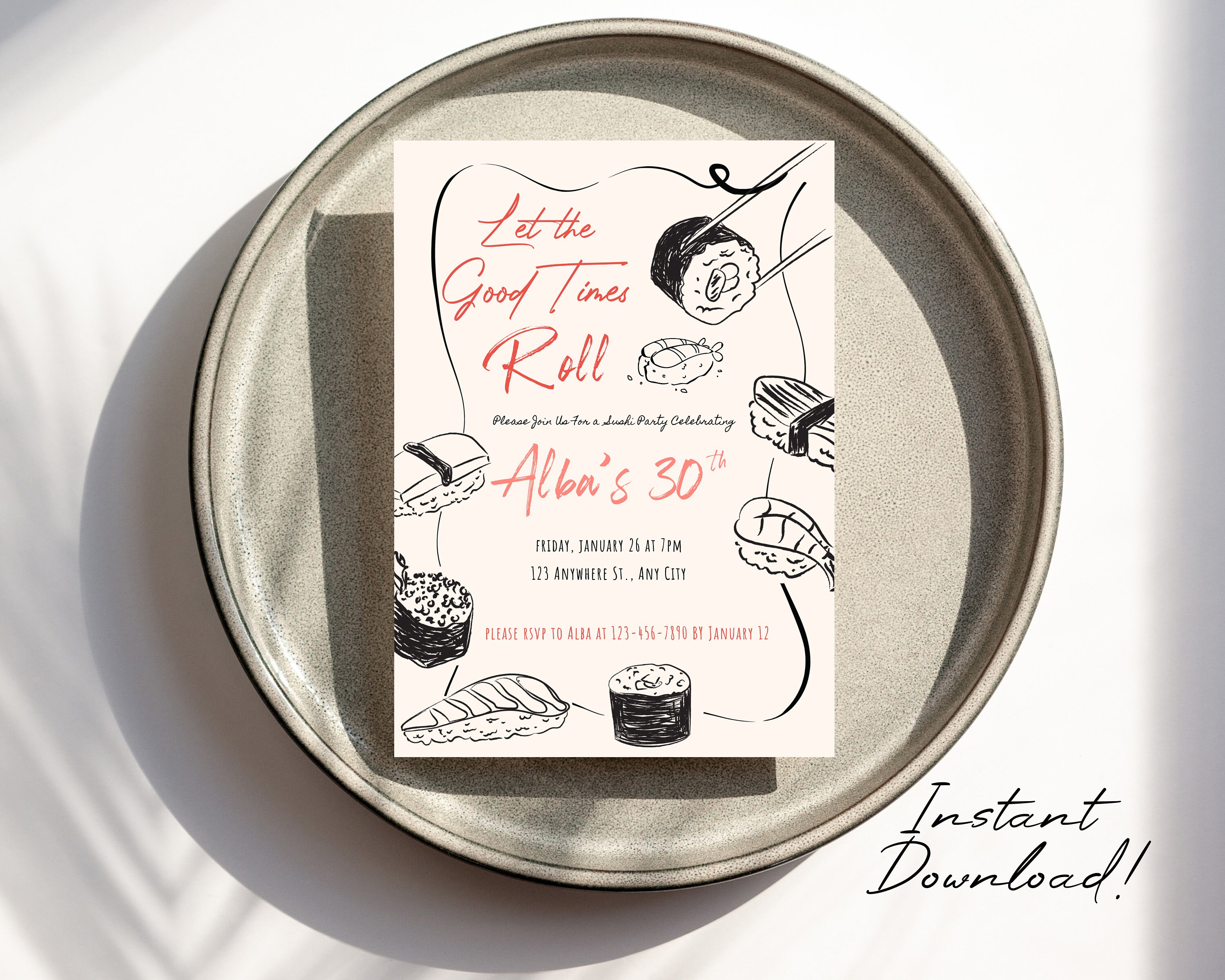 Let the Good Times Roll Sushi Party Invitation, Sushi Themed Birthday ...