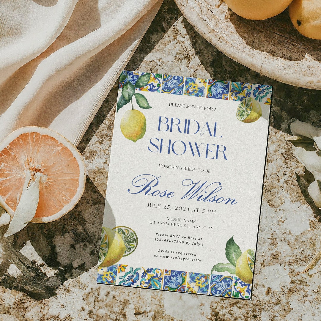 Lemon Capri Bridal Shower Invitation, Editable Italian Citrus Invite ...
