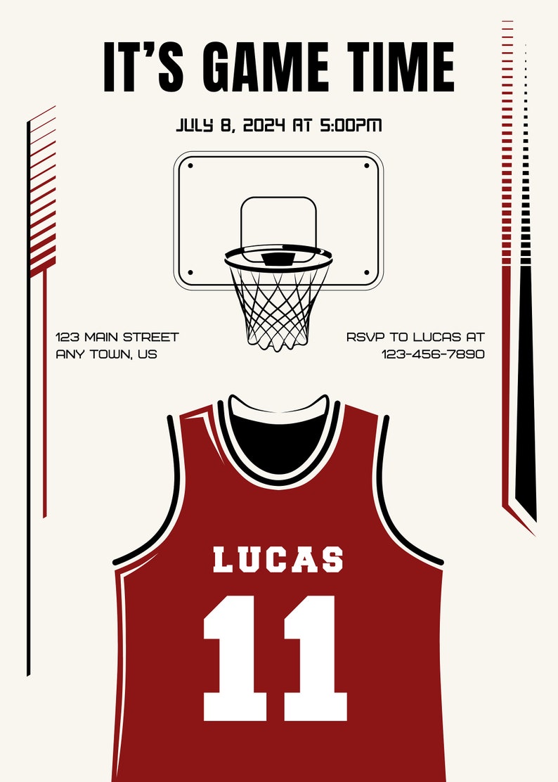 Basketball Birthday Invitation Template, Editable Sports Theme Party ...
