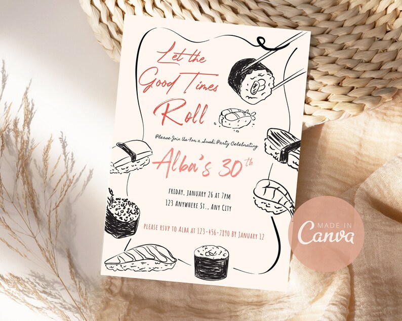 Let the Good Times Roll Sushi Party Invitation, Sushi Themed Birthday ...