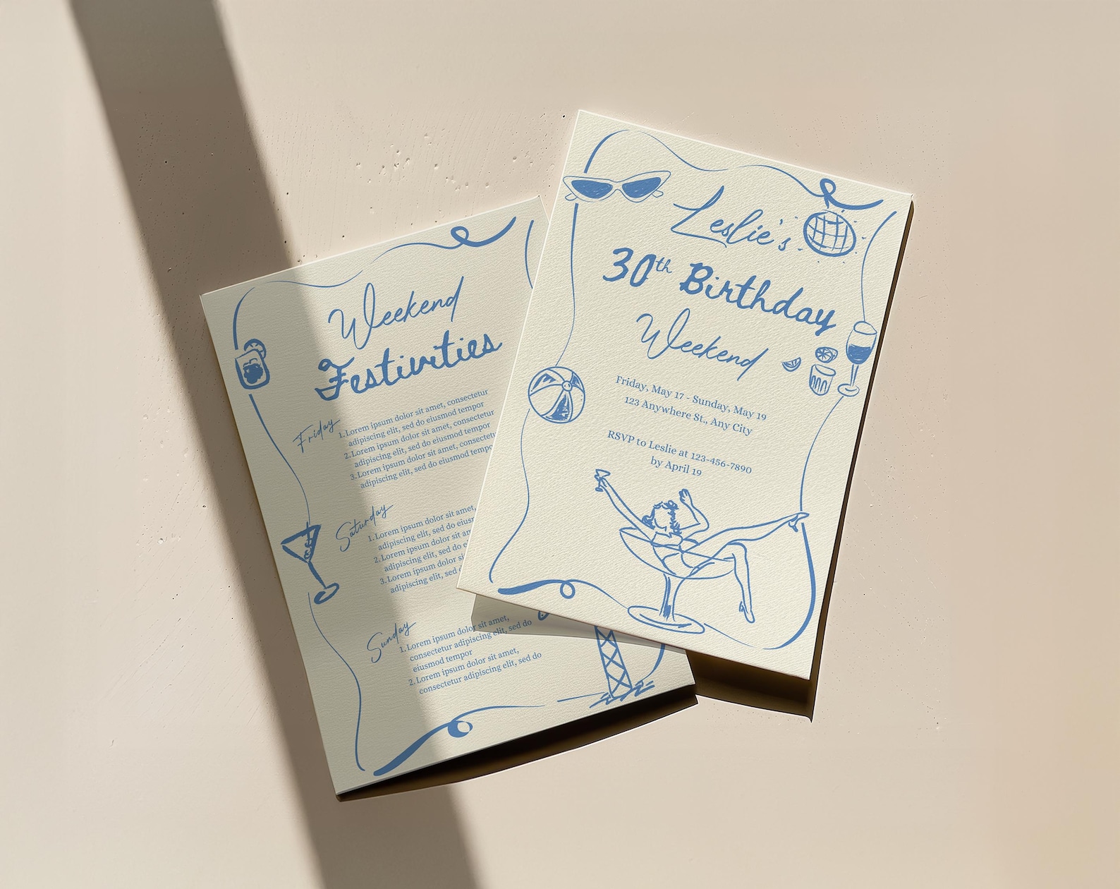 Hand-drawn Birthday Weekend Bundle, Editable Invitation, Itinerary ...