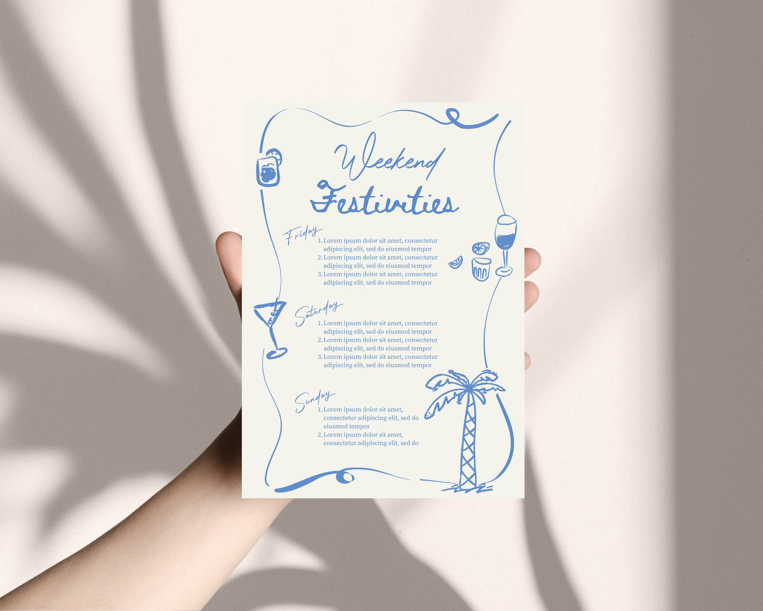 Hand-drawn Birthday Weekend Bundle, Editable Invitation, Itinerary ...