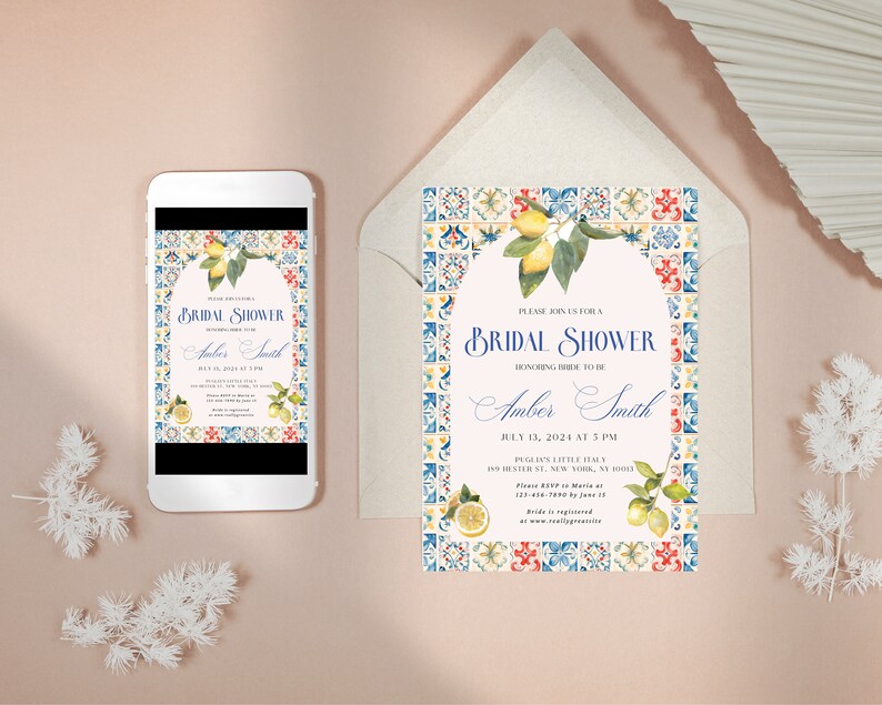 Mediterranean Bridal Shower Invitation, Editable Lemon Italian Citrus ...