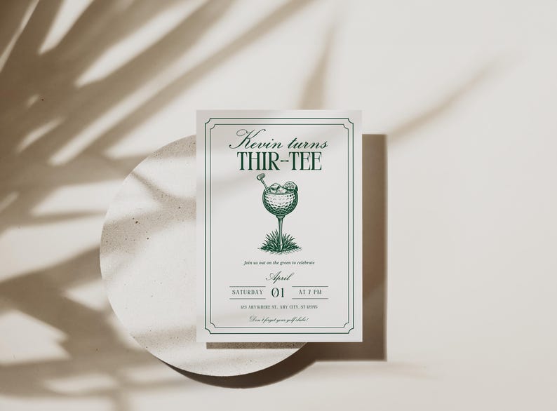 Golf Birthday Invitation Template, Golf Cocktail Party Invite, Thir-tee ...