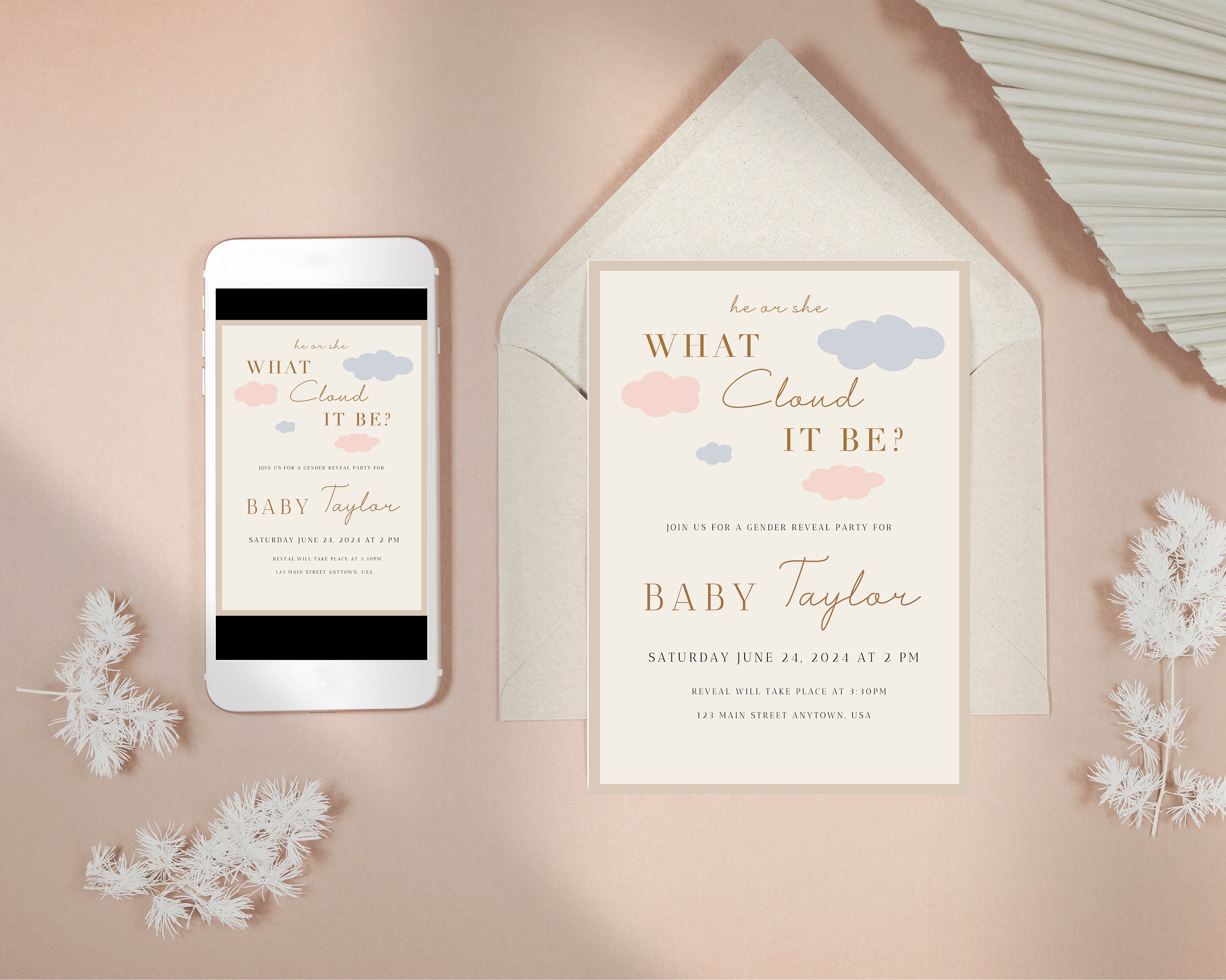 What Cloud It Be Gender Reveal Invitation He or She Party Invite ...