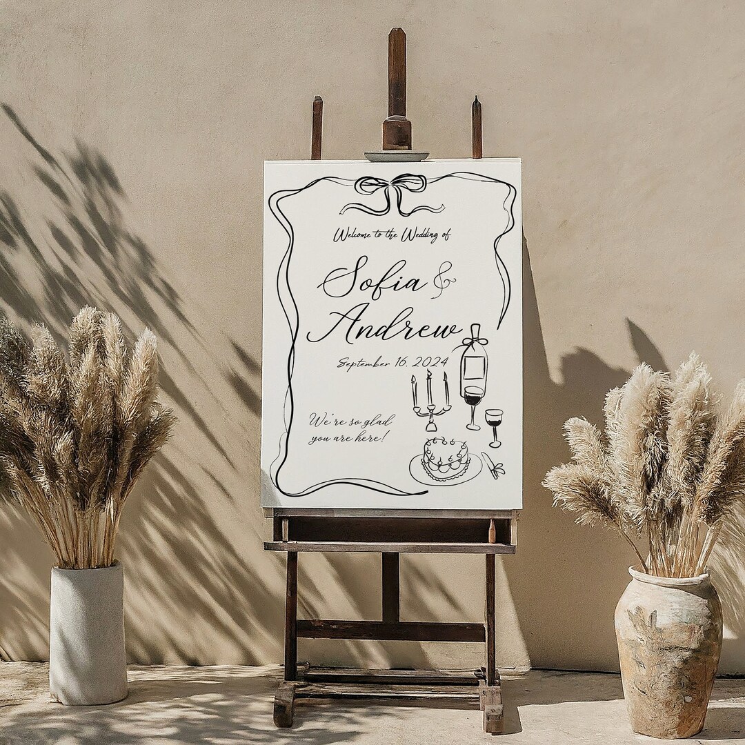 Hand Drawn Wedding Welcome Sign, Minimalist & Whimsical Customizable ...