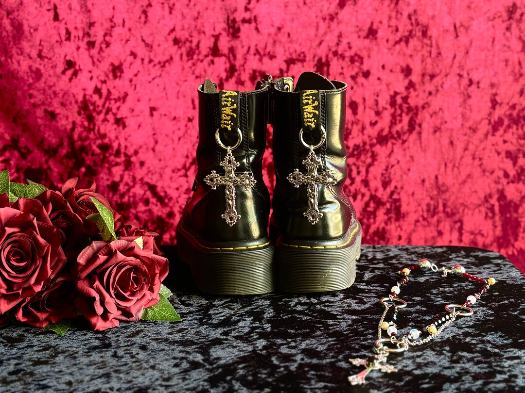 Gothic Silver Cross Doc Marten Boot Charm, Set of 2. Silver, Floral ...