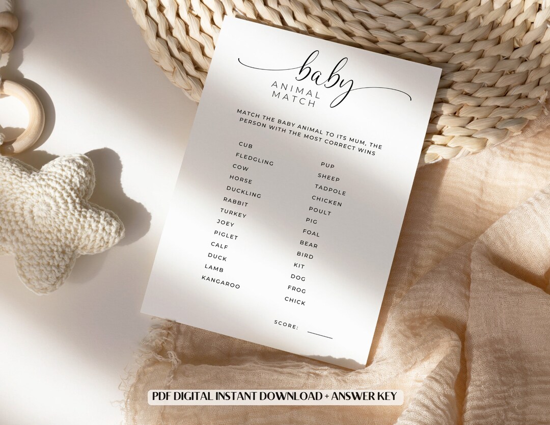 Baby Animal Game Baby Shower Baby Animal Matching Baby Shower Game Baby ...