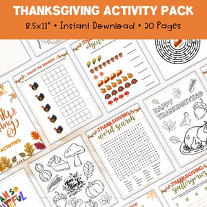 Printable Thanksgiving Activities for Kids, Thanksgiving Activity Pack ...