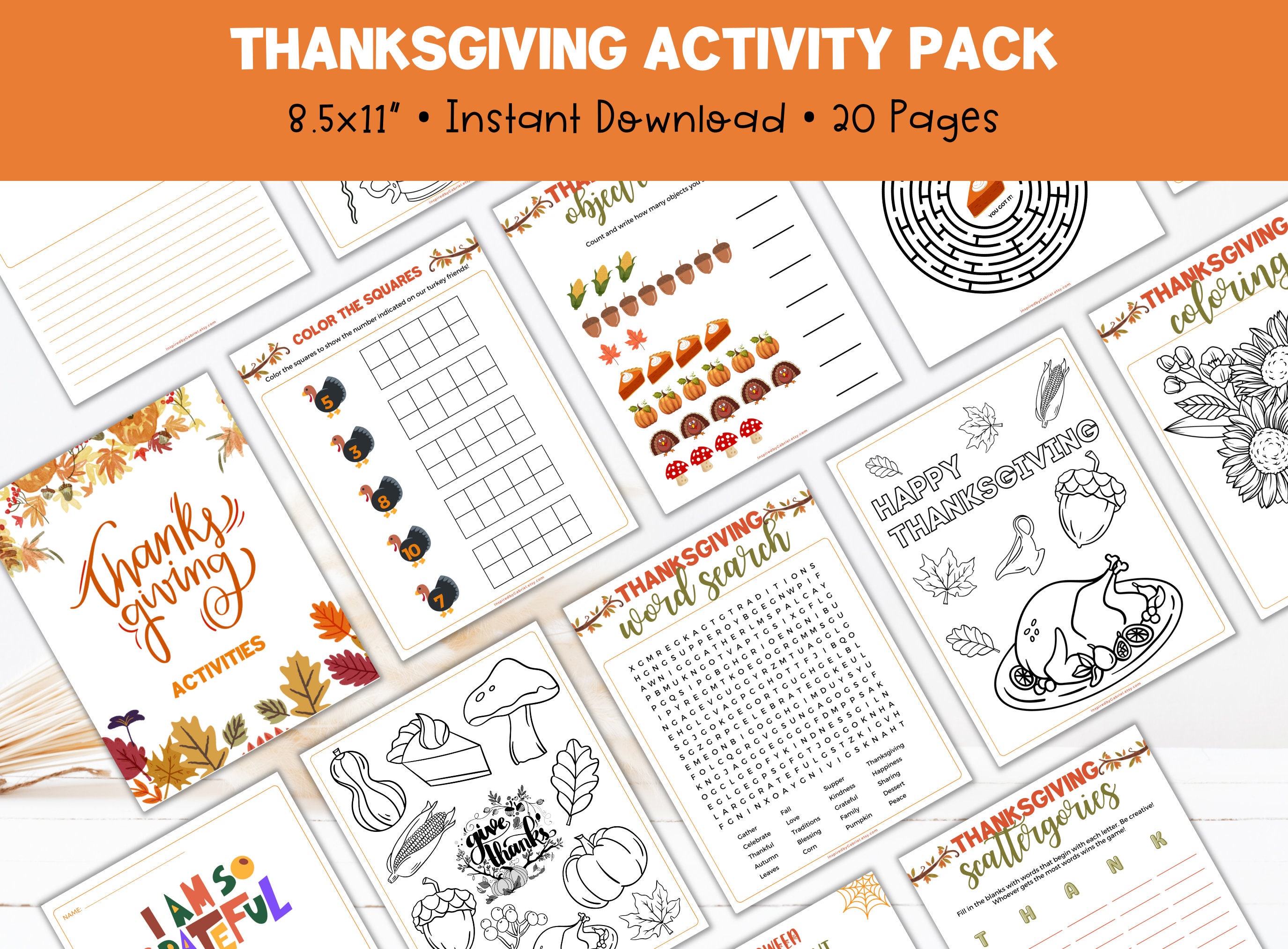 Printable Thanksgiving Activities for Kids, Thanksgiving Activity Pack ...