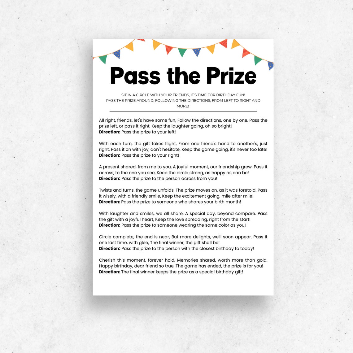 Pass the Prize Birthday Game Left Right Game Pass the Parcel Birthday ...