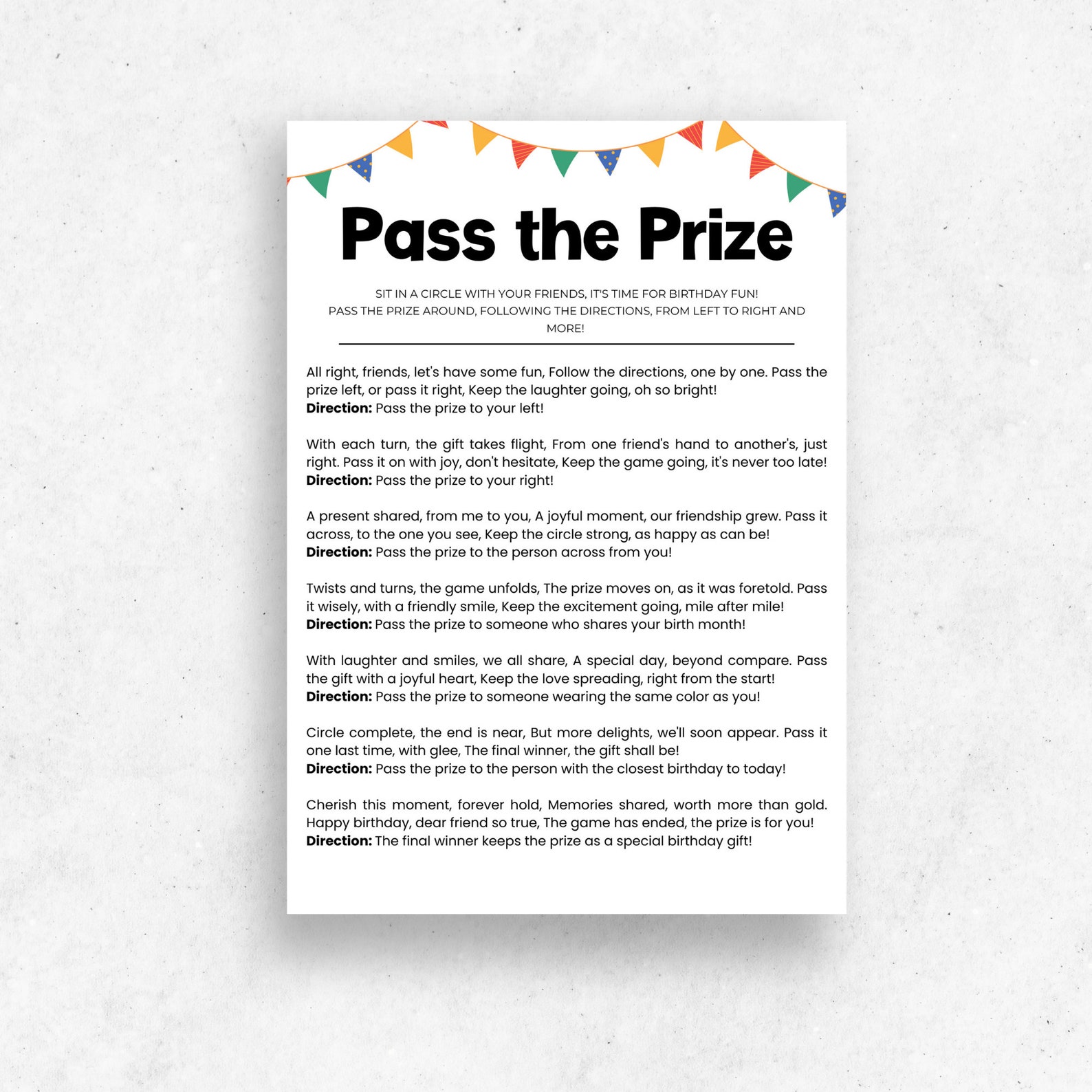 Pass the Prize Birthday Game Left Right Game Pass the Parcel Birthday ...