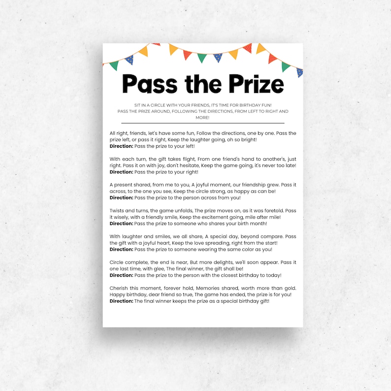 Pass the Prize Birthday Game Left Right Game Pass the Parcel Birthday ...