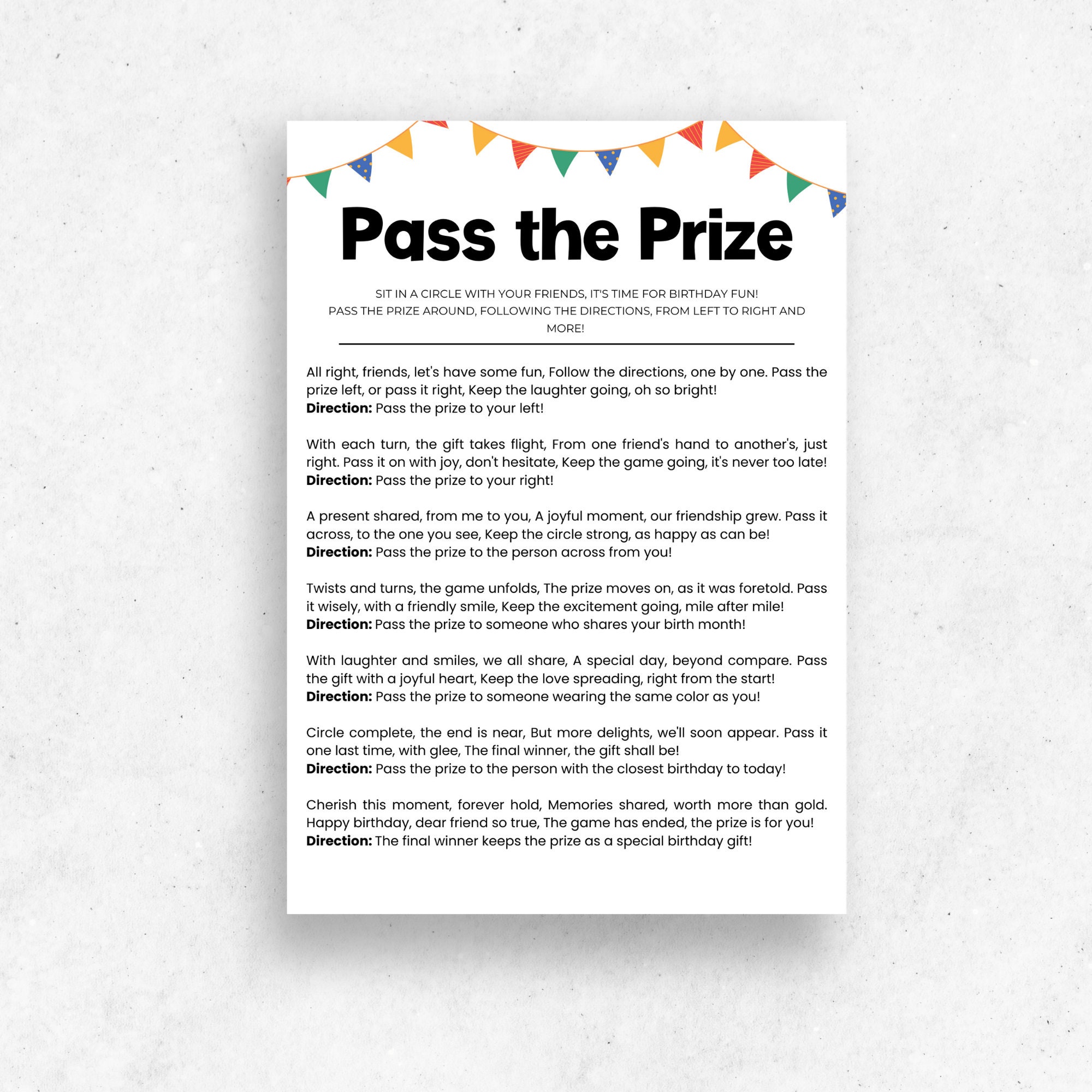Pass the Prize Birthday Game Left Right Game Pass the Parcel Birthday ...