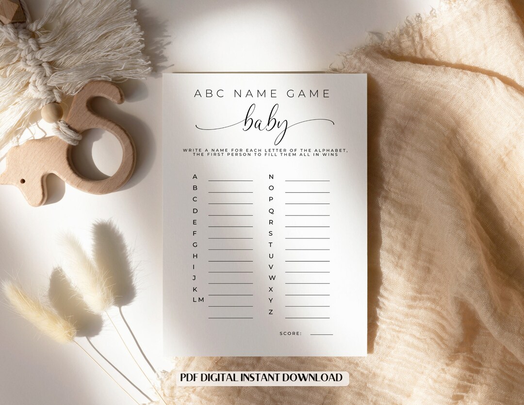 ABC Baby Name Baby Shower Game Baby Name Race Game Alphabet Baby Name ...
