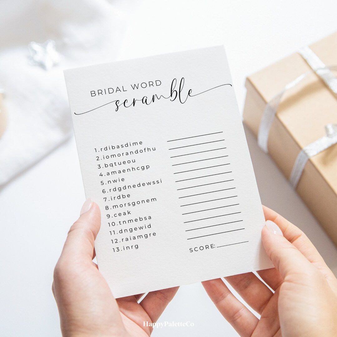 Instant Download Minimalist Bridal Shower Word Scramble With Answer Key ...