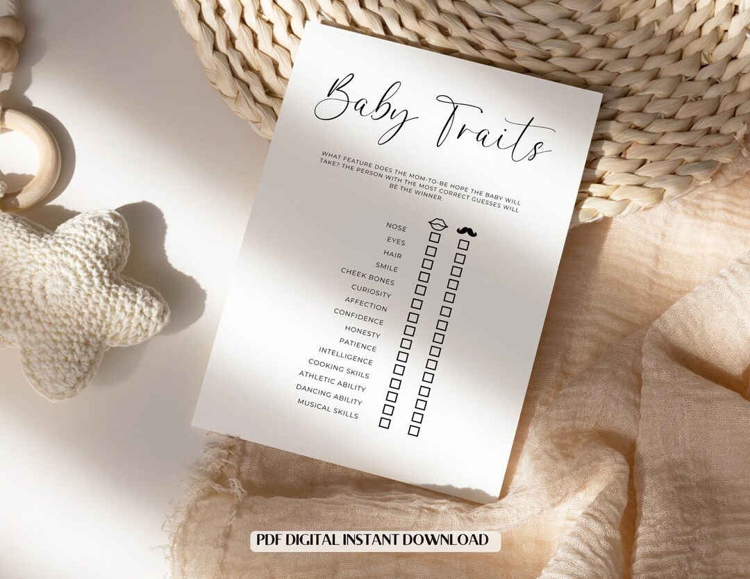 Baby Traits Game Baby Shower Game Instant Download Minimalist Game Baby ...