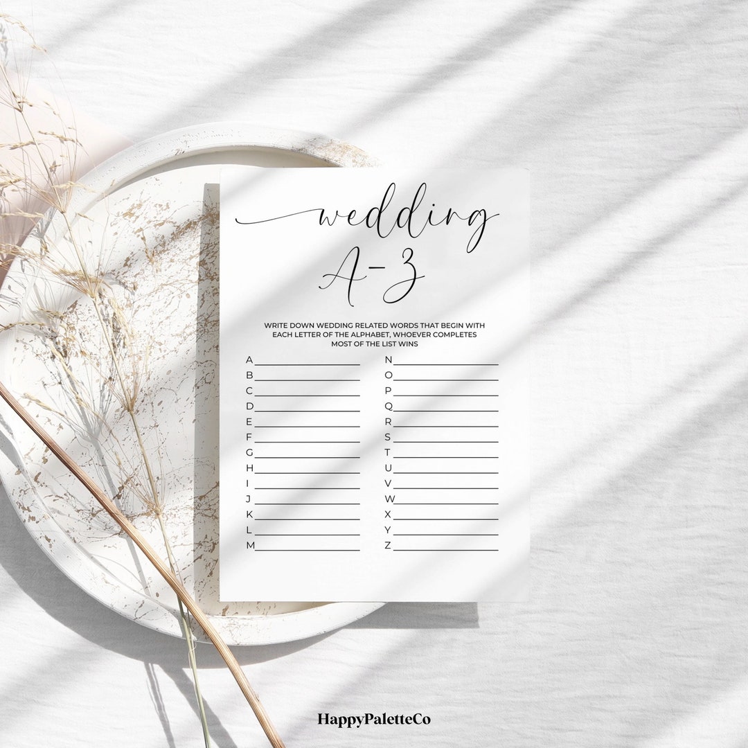 Wedding A-Z Game A to Z Letter Game Alphabet Wedding Item Game Bridal ...