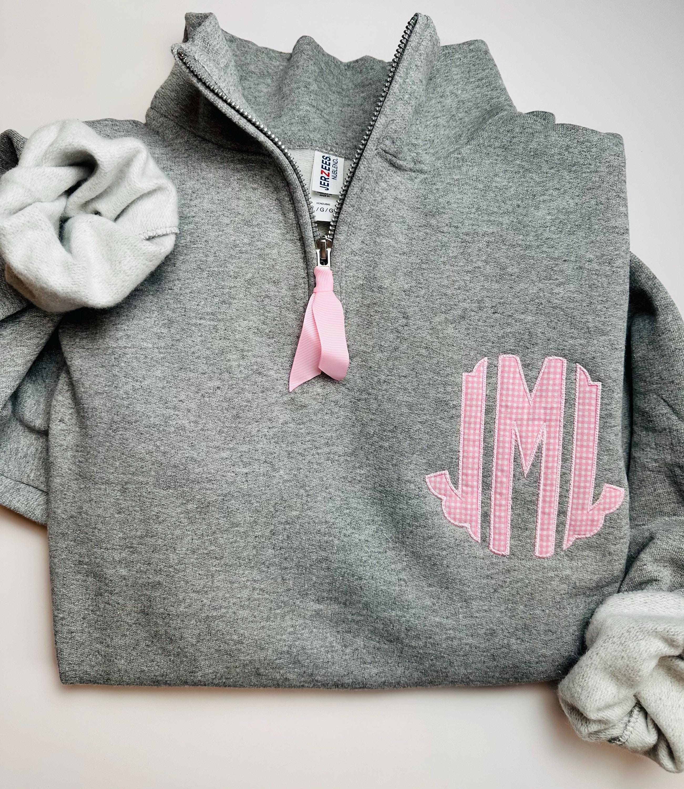 Pink Gingham Monogram Quarter Zip – Ribbon Zipper Pull - Etsy