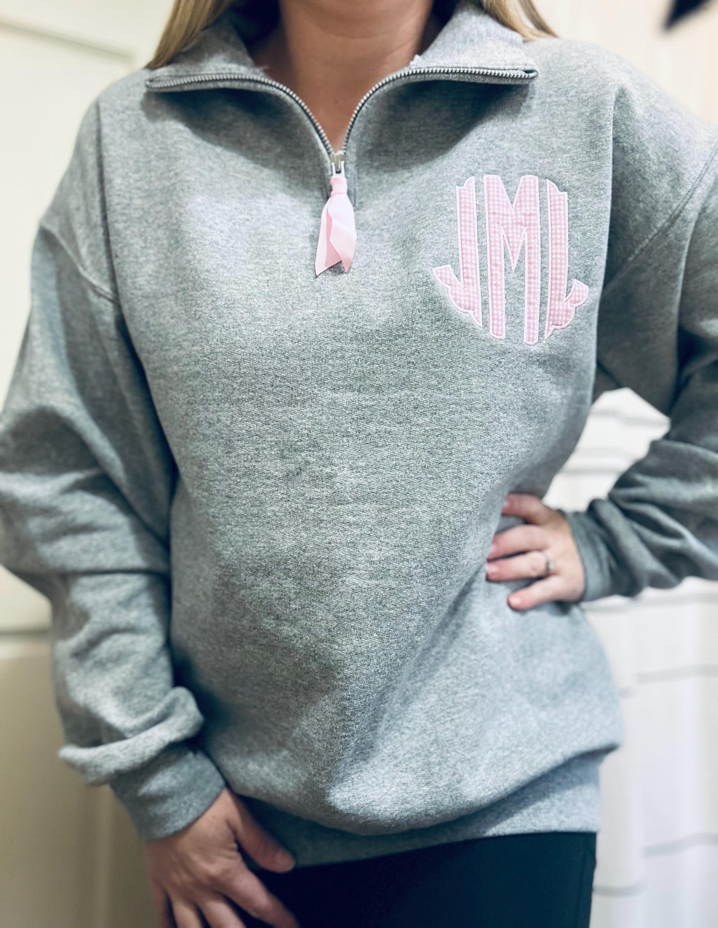 Pink Gingham Monogram Quarter Zip – Ribbon Zipper Pull - Etsy