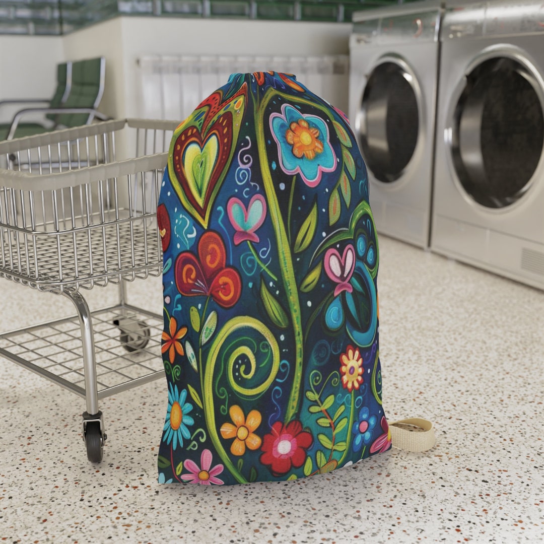 Custom Polyester Laundry Bag: Floral Design, Woven Strap - Etsy