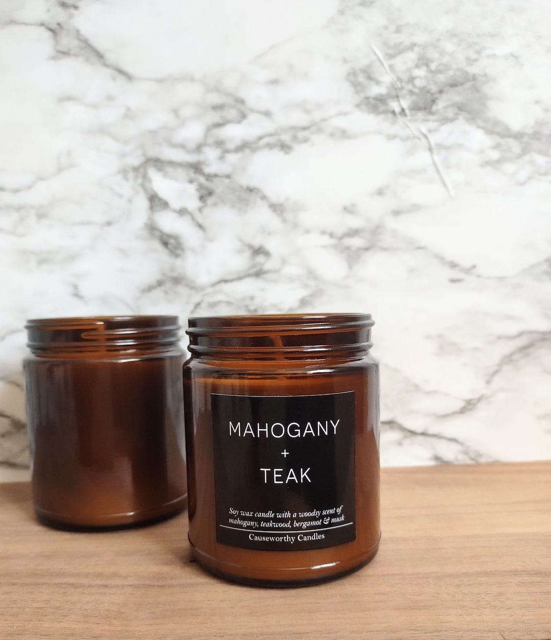 Soy Wax Candle - Mahogany + Teak - Amber Glass 9 Oz Jar - Purpose ...