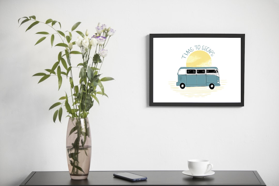 VW Bus Travel Art Print, Time to Escape, Retro Van (digital Download ...