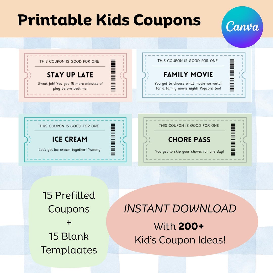 Editable Kids Reward Coupons | Customizable Coupon Template for Teens ...
