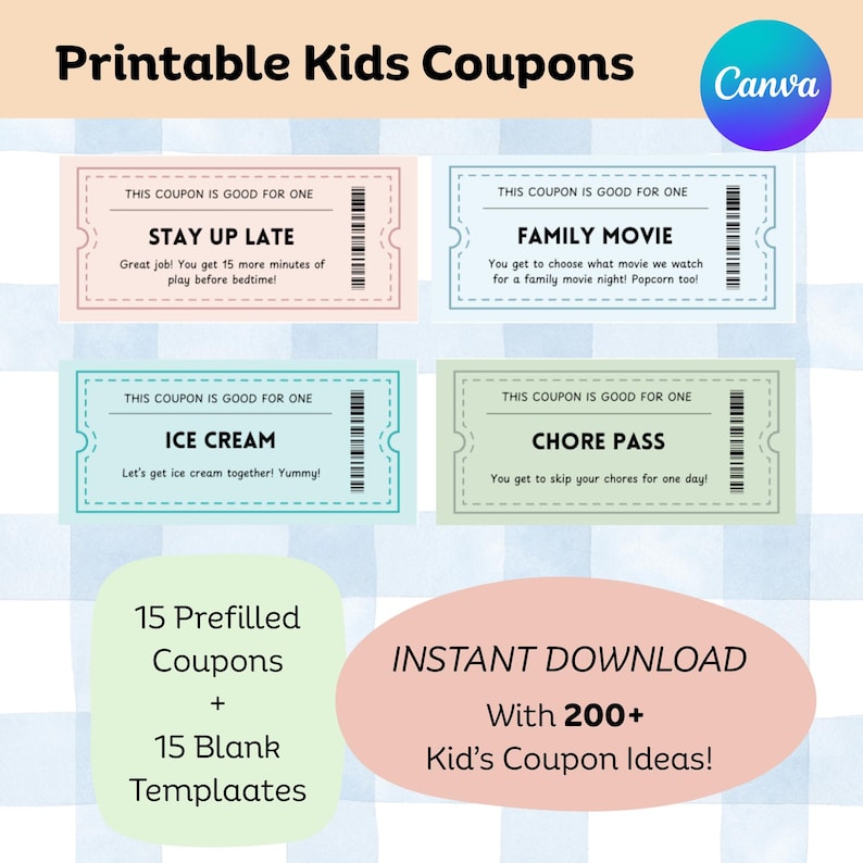 Editable Kids Reward Coupons | Customizable Coupon Template for Teens ...