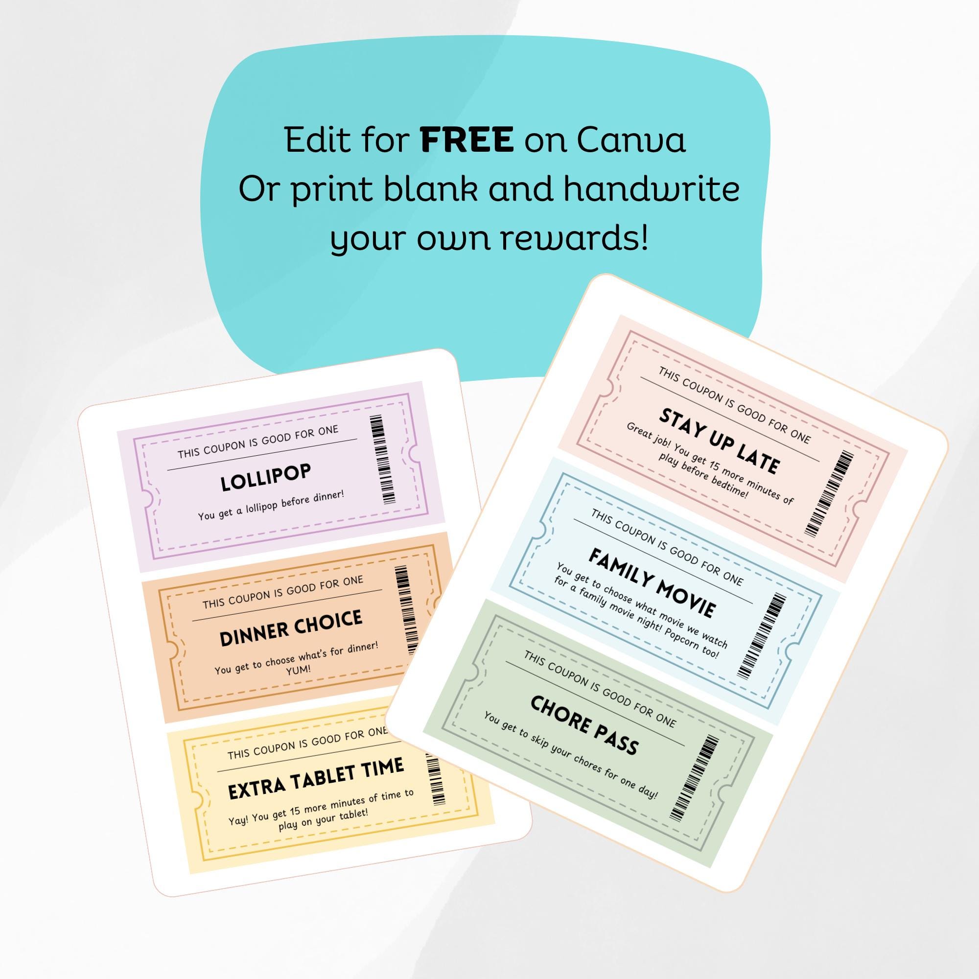 Editable Kids Reward Coupons | Customizable Coupon Template for Teens ...