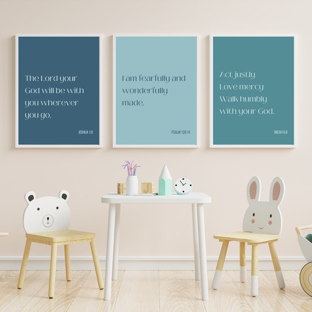 Bible Verse Wall Art, Blue Kids Room Bible Verse, Scripture for ...