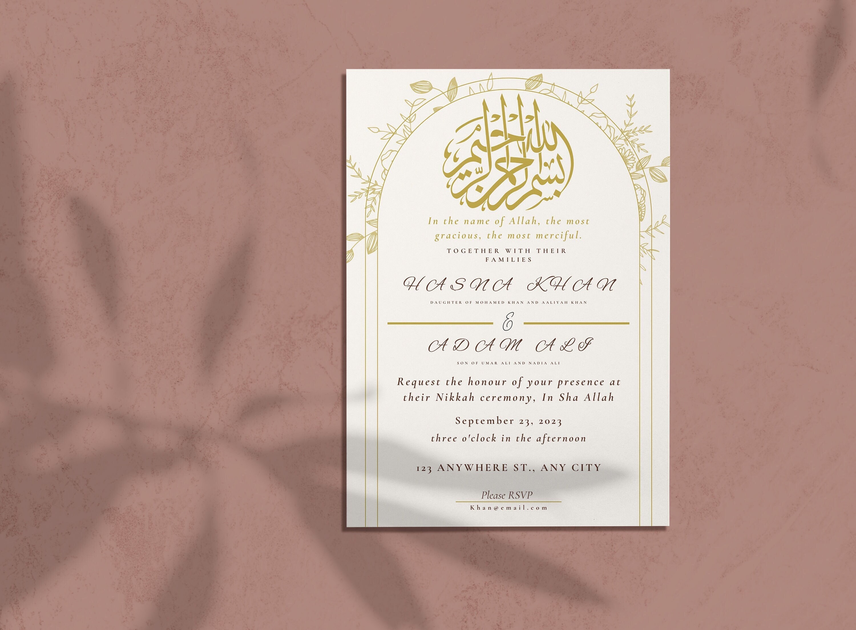 Digital Islamic Wedding Invitation, Muslim Wedding Invite, Gold and ...