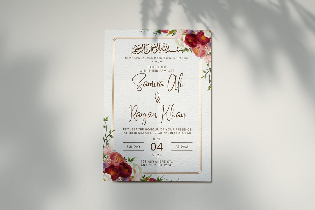 Floral Islamic Wedding Invite/arabic Floral Nikkah Invitation/muslim ...