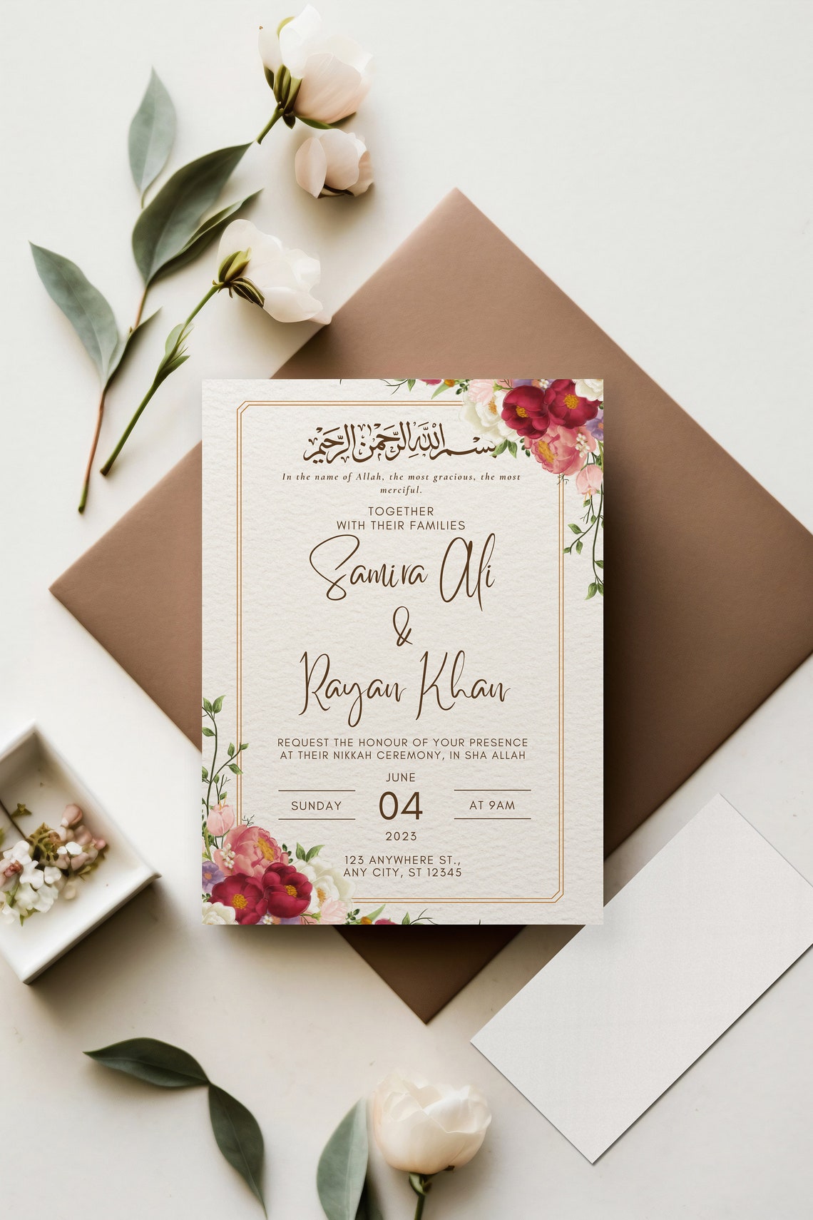 Floral Islamic Wedding Invite/arabic Floral Nikkah Invitation/muslim ...