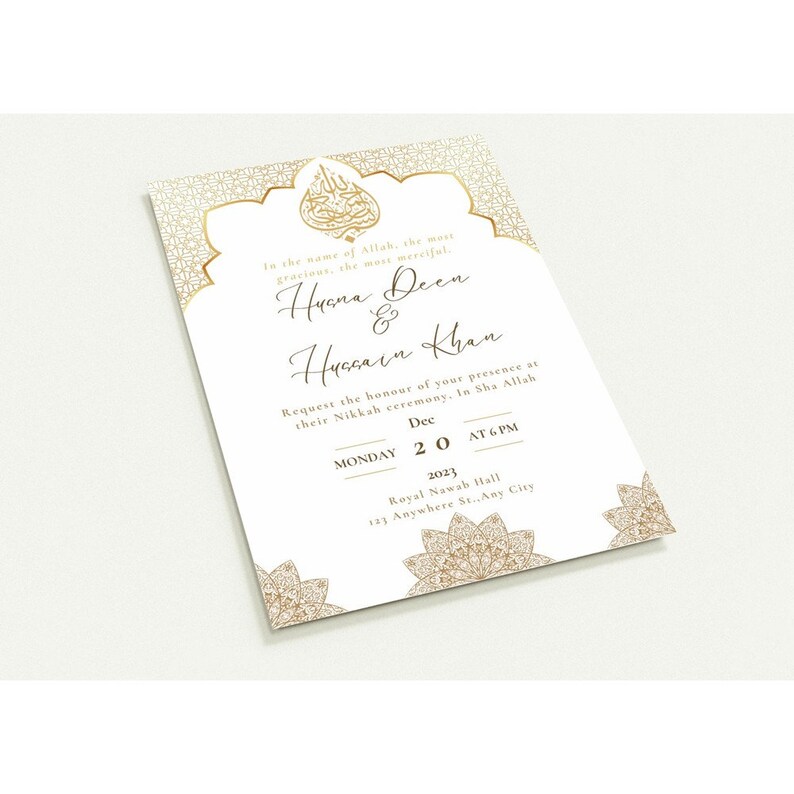 Pack of 10 Islamic Gold and White Wedding/nikkah Invitation, Muslim ...