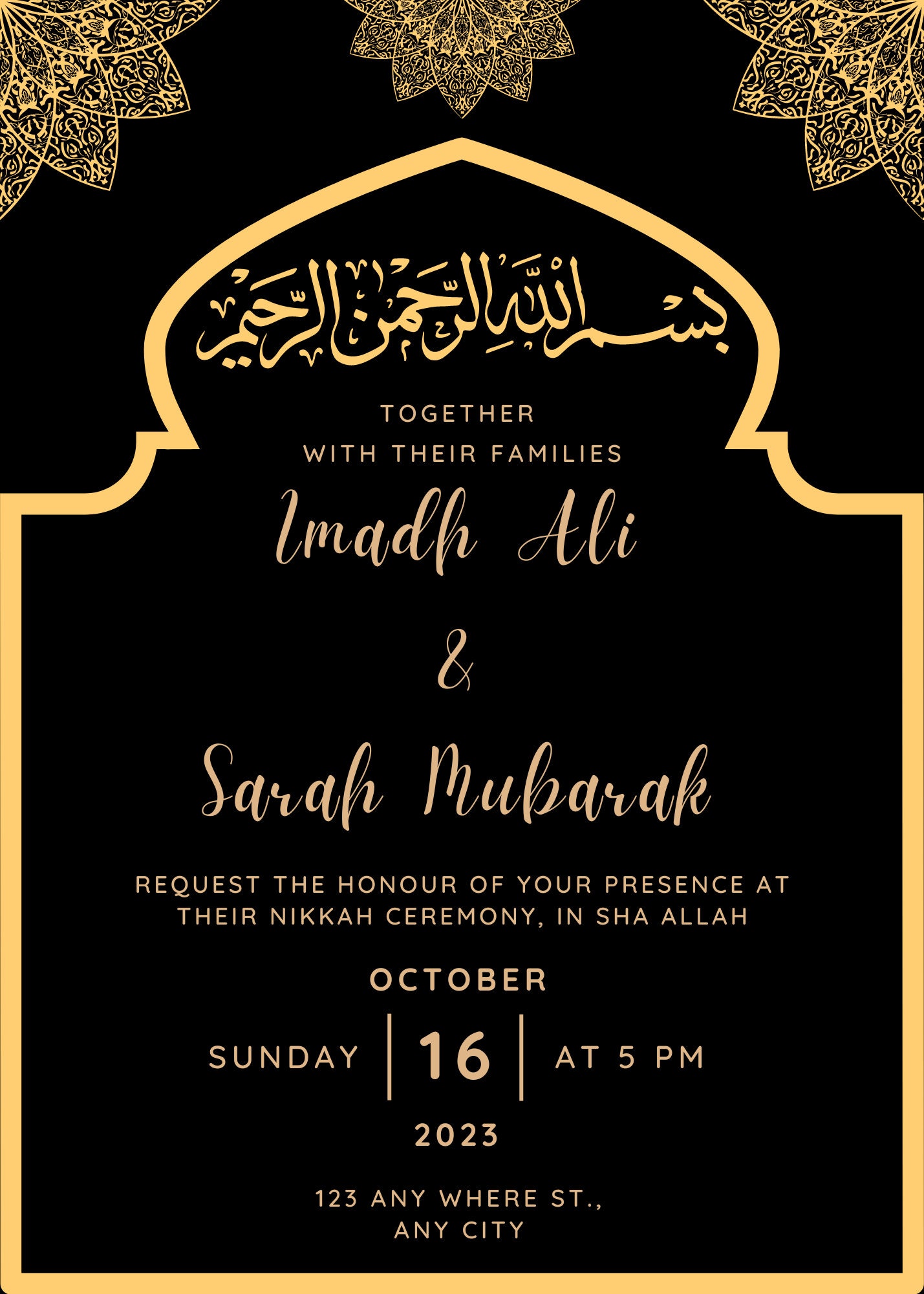 Black and Gold Islamic Wedding Invitation/nikkah Invitation/muslim ...