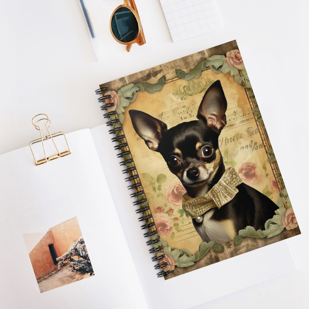 Black CHIHUAHUA Dog Breed Vintage Style 6" X 8" Spiral Notebook 118 ...