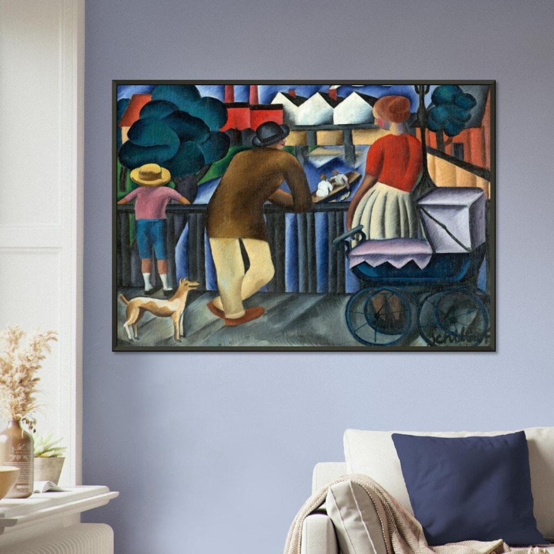 Urban Theme Family River Bridge Gejza Schiller Hungary Vintage Cubism ...