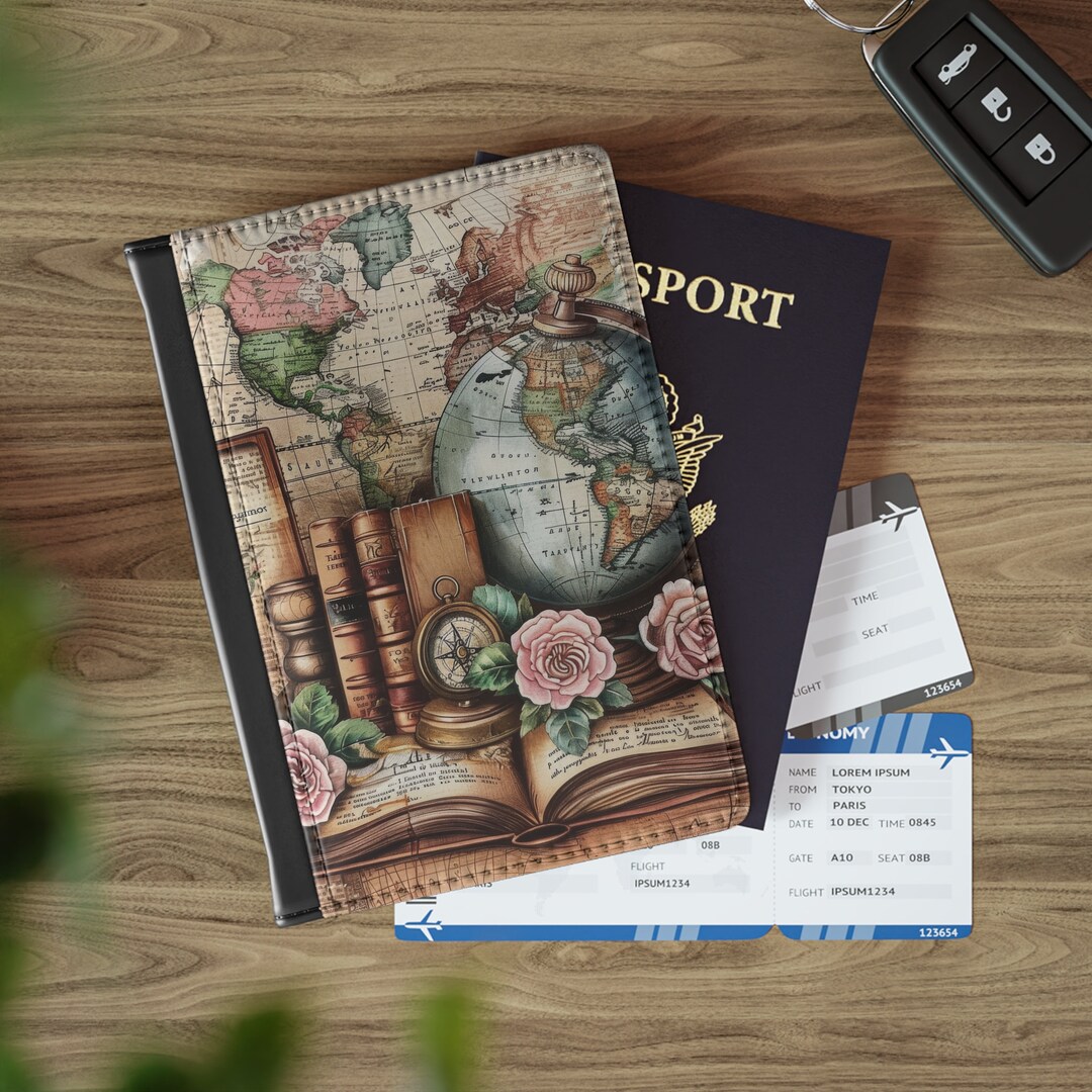 Vintage Wanderlust Map Globe Art PASSPORT WALLET International Travel ...