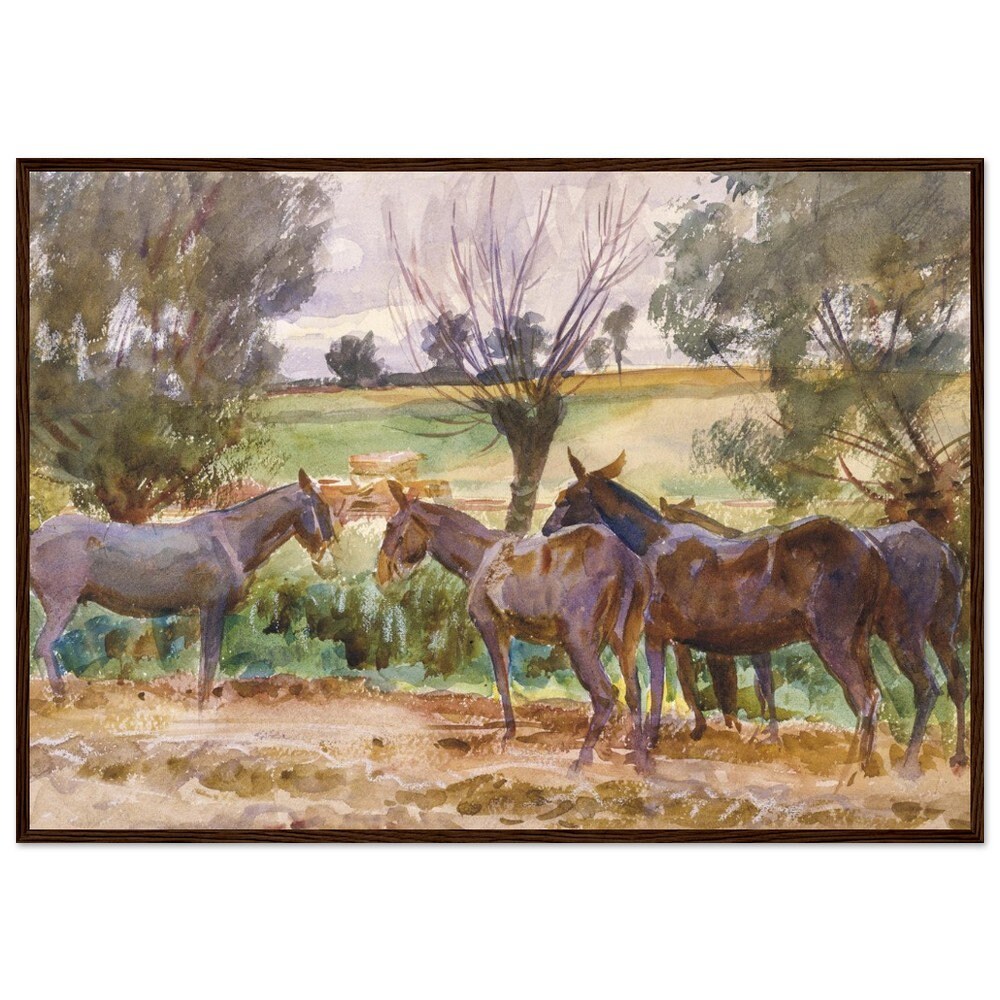 Mules Watercolor Vintage Art Reproduction Premium Matte Paper Pine Wood ...