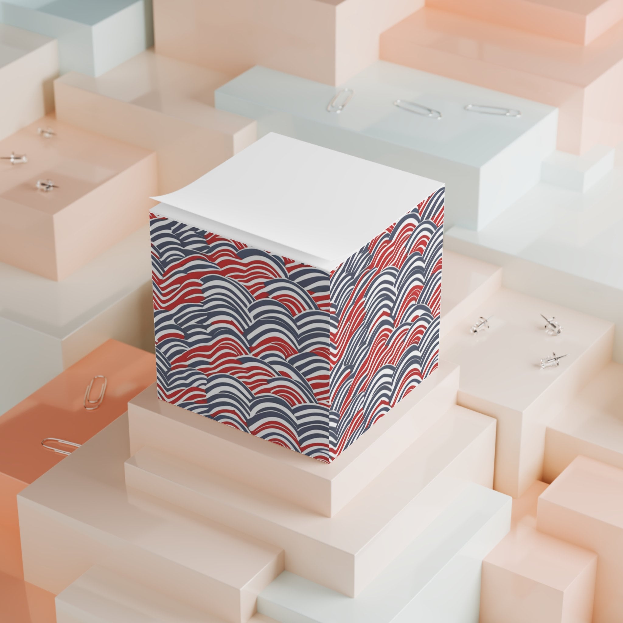 Red White Blue Waves Wavy Colorful Art Sticky Note Cube 700 Sticky ...