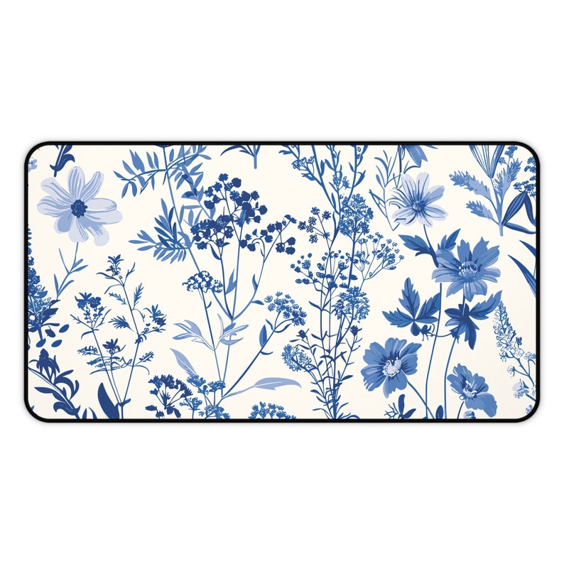 Blue Flowers Floral Toile Pattern Desk Mat Keyboard Mat Gaming Mousepad ...