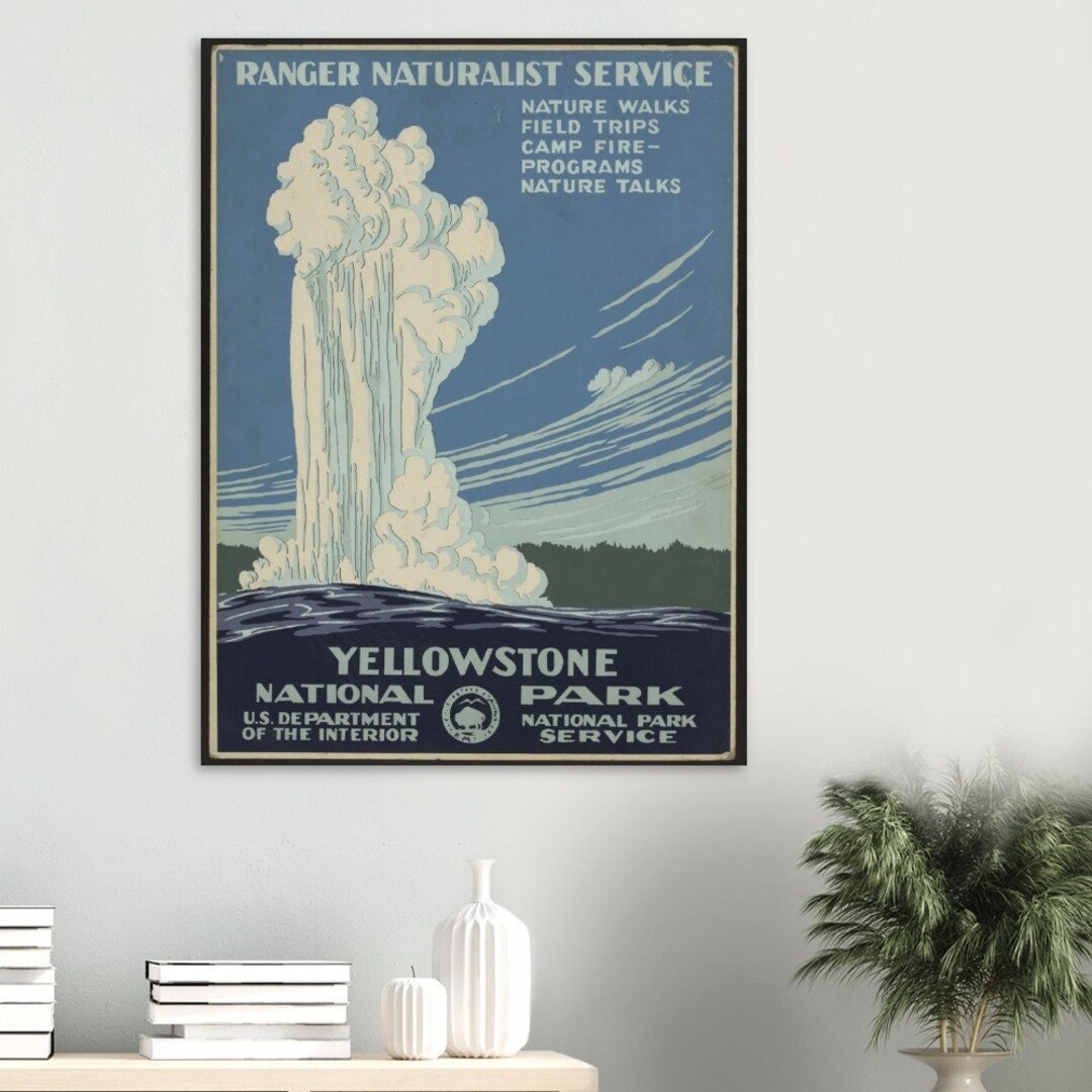 Yellowstone National Park Old Faithful Geyser Vintage Travel Art Print ...