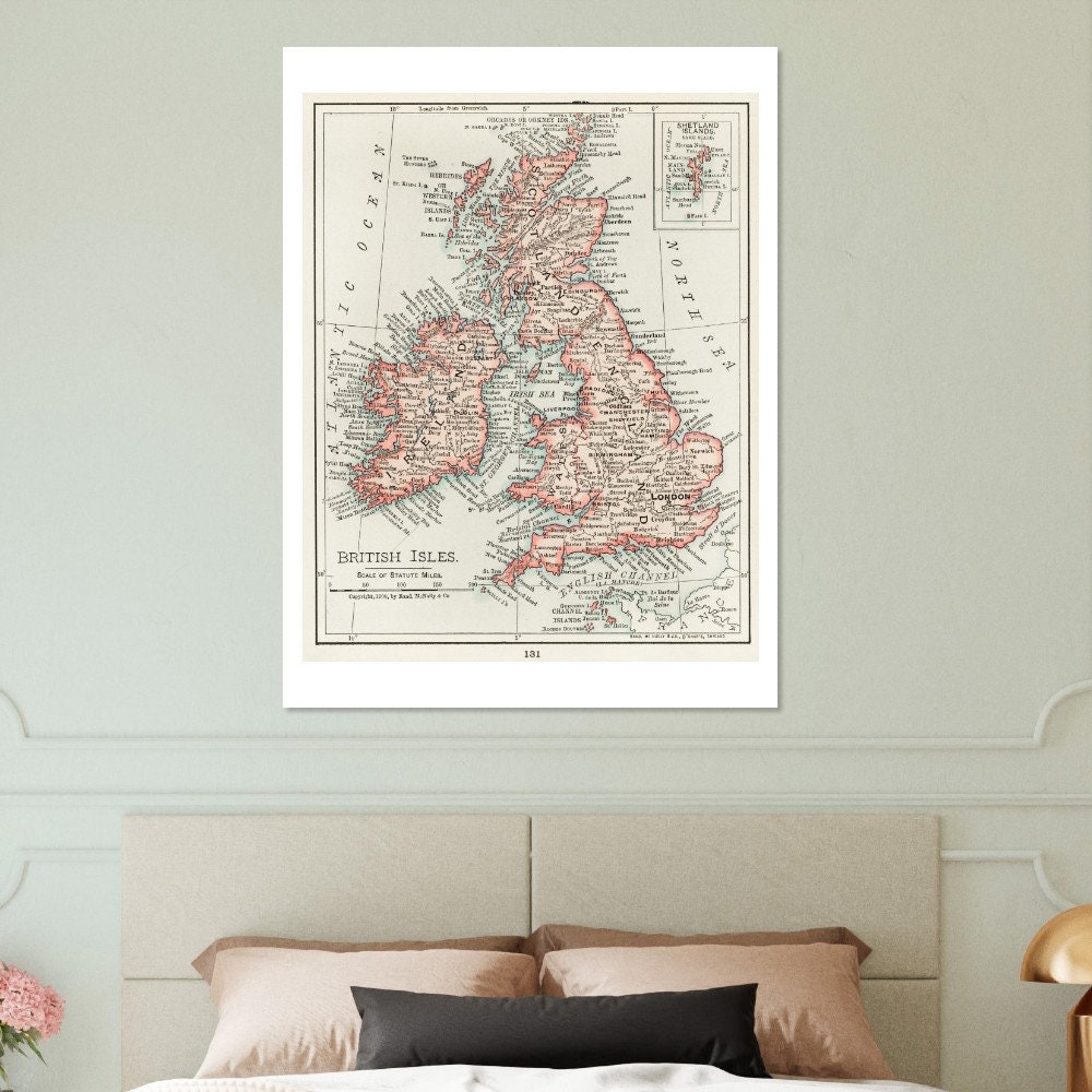 1900 Vintage British Isles Map Art Print England Scotland Wales Ireland ...